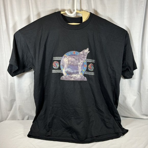 Fruit of the Loom | Shirts | Vintage Wolf Howling T Shirt Black Iron On ...